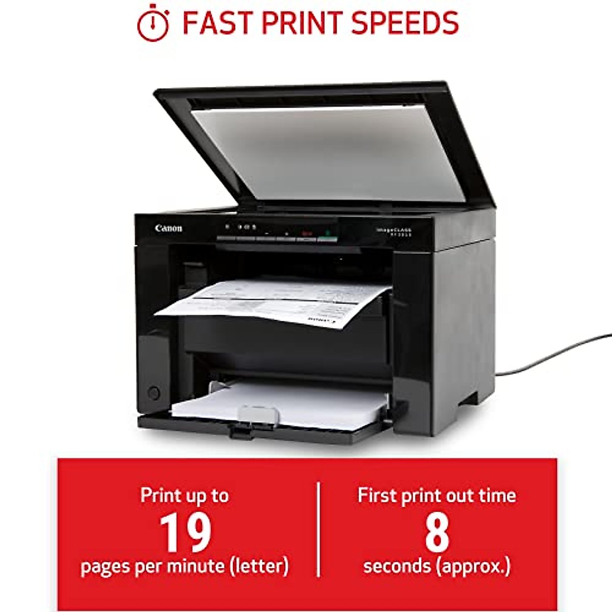Canon imageCLASS MF3010 All-in-One Wired Monochrome Laser Printer with USB Connectivity, Black - LCD Display, Print Scan Copy - 19 ppm, 600 x 600 dpi, 150-sheet Paper Cassette