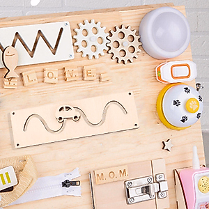 Gazechimp Kids Busy Board Walkway Slide Toy DIY Accessories Learning Skill Wooden Puzzle Sensory Toy Activity Center Board for Children Toddler - Car