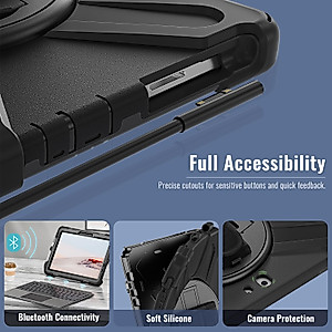DreamerX Microsoft Surface Go 4 10.5 Inch (2023)/ Surface Go 3 2021/ Surface Go 2 (2020)/ Surface Go Case 10" (2018) with Hand Strap Stand Carrying Shoulder Strap Kids Friendly Shockproof Cover, Black