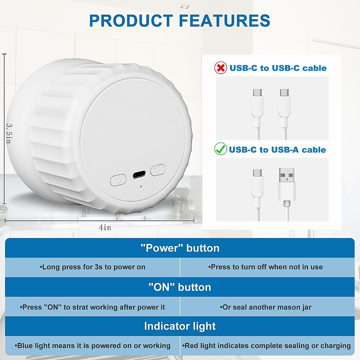 GVsmart Electric Mason Jar Vacuum Sealer, Canning Sealing Kit for Food Storage, Kitchen Gifts for Home, Vacuum Pump Mason Jar Sealer, Wide and Regular Mouth Mason Lids for Cans and Bottles