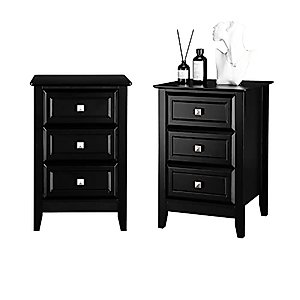 Bonnlo Upgraded Black Nightstand with Drawers, Night Stands for Bedrooms Set of 2, Modern Bed Side Table/Night Stand with Metal Knobs for Small Spaces, College Dorm, Kids’ Room, Living Room, 24H