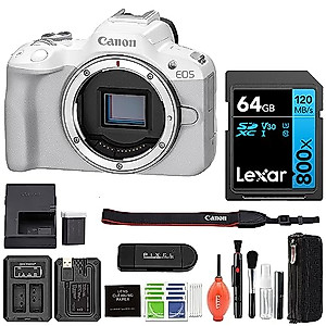 Canon EOS R50 Mirrorless Vlogging Camera (White) with Advanced Accessory and Travel Bundle | 5812C002 | Canon eos r50