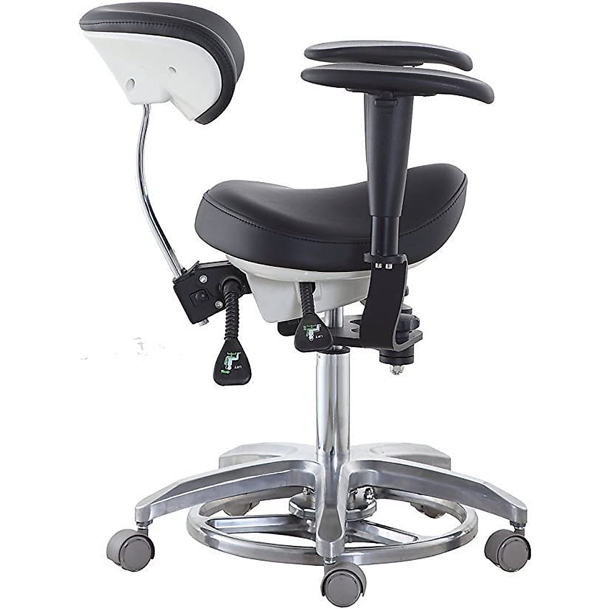 MrHugoo Medical Dynamic Chair Stool Microscope Chair,Ergonomic Saddle Stool,Foot Control,Swiveling Armrest Chair, PU Fabric Leather