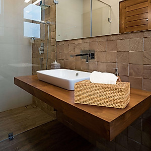 Sumnacon Tissue Box Cover Rectangle Tissue Box Rattan Tissue Box Holder,Wicker Decorative Tissue Holder for Bathroom Toilet Living Room Kitchen Office Table Desk, Yellow