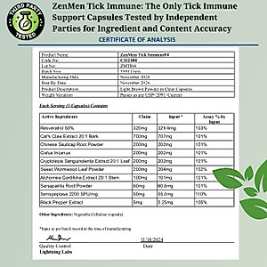 Zenmen Tick Immune Support Supplement - Improved Formula - Japanese Knotweed, Cat's Claw, Chinese Skullcap, Cryptolepis Sanguinolenta, Sweet Wormwood - 90 Vegan Capsules, Made in The USA