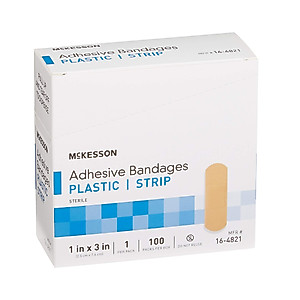 McKesson Adhesive Bandages, Sterile, Plastic Strip, 1 in x 3 in, 100 Count, 2 Packs, 200 Total
