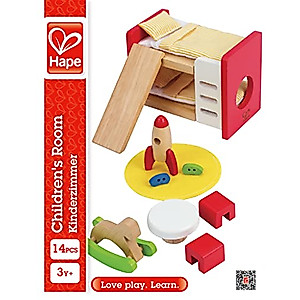 Hape Wooden Doll House Furniture Children's Room with Accessories| 1:12 Scales Miniature Dollhouse Furniture