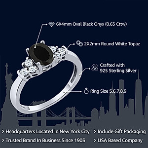 Gem Stone King 925 Sterling Silver Oval Black Onyx and White Topaz Ring For Women (0.63 Cttw, Gemstone Birthstone, Available In Size 5, 6, 7, 8, 9)