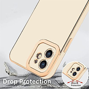 Lafunda Designed for iPhone 12 Case, Luxury Plating Cases for Women Girls Cute Electroplated Golden Edge Shockproof TPU Bumper Cover with Silicone Camera Protective Phone Case for iPhone 12 White