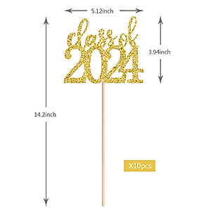 ALISSAR 10 Pack Double Sided Gold Class of 2024 Graduation Party Centerpiece Sticks, Table Toppers for 2024 Graduation Party Decoration Party Supplies(Gold) (gold)