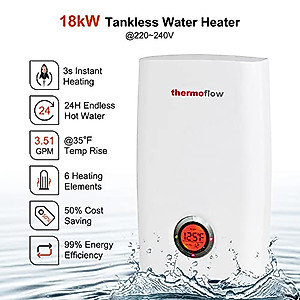 Thermoflow Tankless Water Heater Electric, 24kW at 240 Volts on Demand Instant Endless Hot Water Heater with Self Modulating Temperature Technology for Whole House Shower, CSA Listed