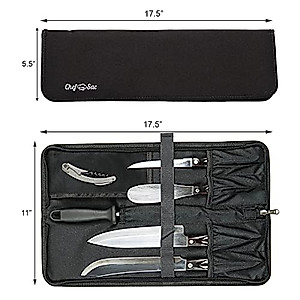 Chef Knife Bag Travel Folder Knife Case | 4 Pockets for Knives & Kitchen Tools | Special Slot for Honing Rod | Camp Chef Accessories | Durable Knife Holder for Chefs & Culinary Students (Black)