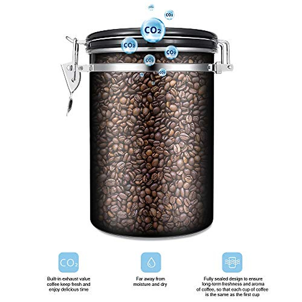 JENNIMER Coffee Canister - Large, Stainless Steel Airtight Coffee Containers with Transparent Window,Date Tracker, CO2-Release Valve and Measuring Scoop for Freshness of Storage Coffee(Red)