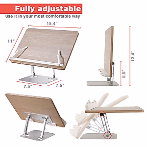 aSparkLiving Wooden Desktop Reading Writing Book Stand, Aluminum Base, Height and Angle Adjustable for Holding Cookbook, Recipe, Small Large Thick Heavy Books