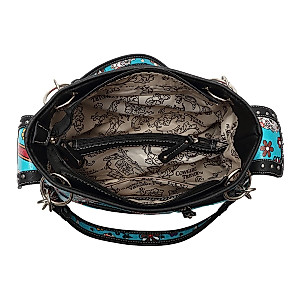 Sugar Skull Purse with Concealed Carry Pocket Day of The Dead Handbag, Teal