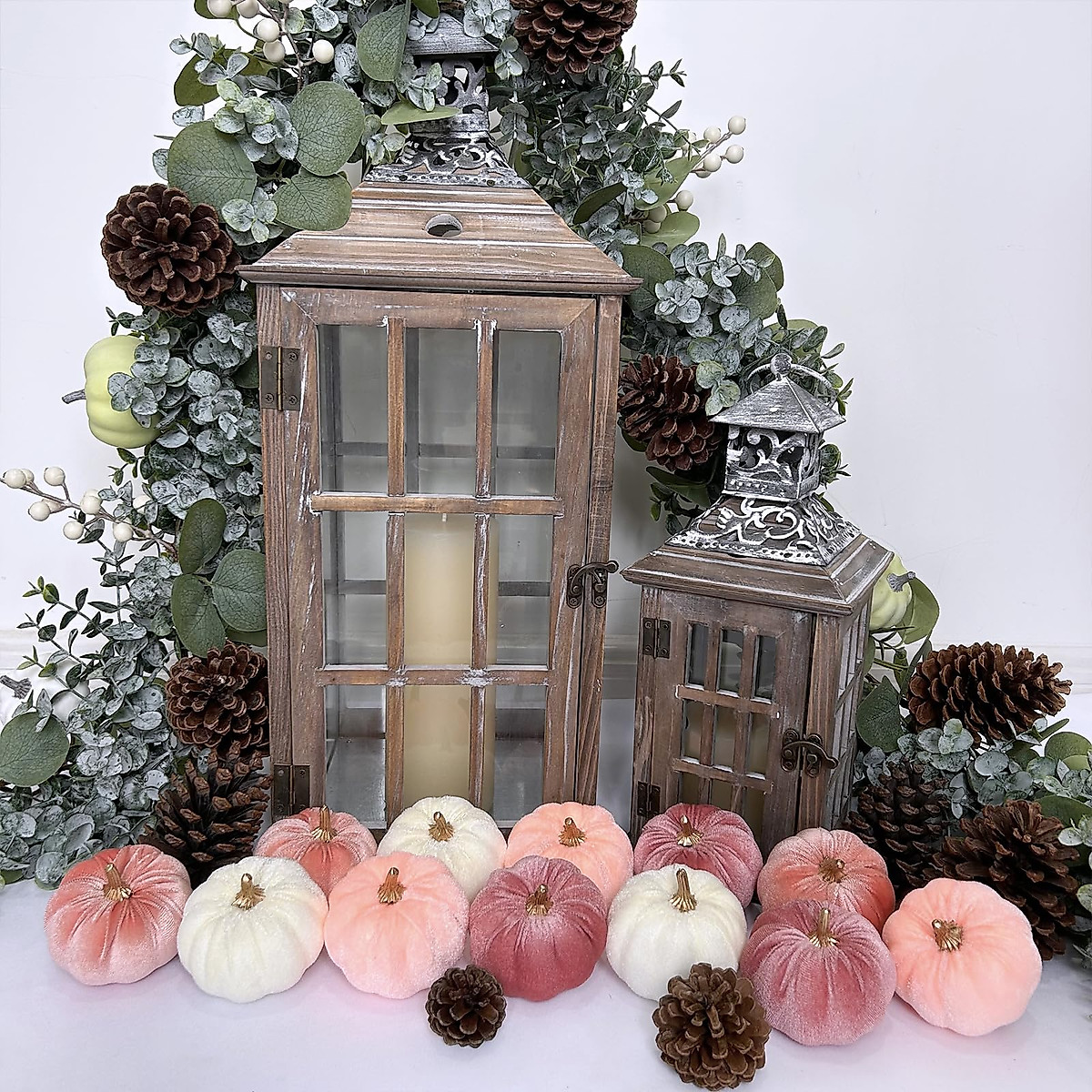 Winlyn 12 Pcs Small Rustic Faux Velvet Pumpkins Decorative Blush Coral Pink Peach Ivory Fabric Pumpkins Foam Pumpkins 3" for Fall Wedding Bbay Shower Thanksgiving Halloween Table Centerpiece Décor