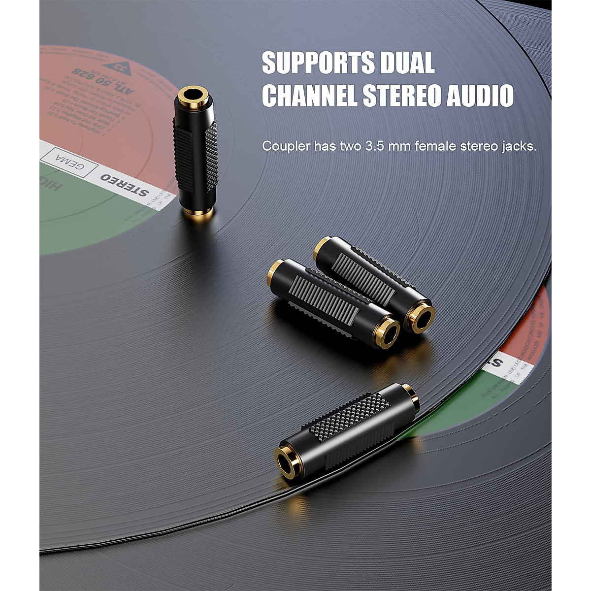 SNLLMZI 5pack 3.5 mm Female to Female Adapter, 3.5mm Stereo Jack to 3.5mm Stereo Jack Adapter Connectors Stereo Coupler Female to Female - Gold Plated