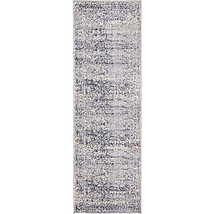 Unique Loom Chateau Collection Distressed, Textured, Vintage, Border, Rustic, Traditional Area Rug, 2 ft 2 in x 6 ft 7 in, Navy Blue/Beige