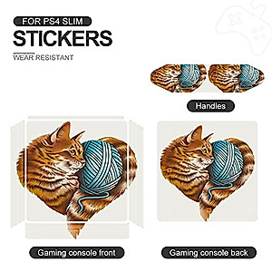 PS4 Slim game console skin sticker protective cover Heart Cat And Yarn Ball PS4 Slim console and 2PCS whole body protective skin skin sticker
