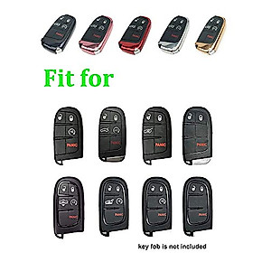 Soft TPU Key Fob Cover Case Fit for Jeep Compass Grand Cherokee Renegade Chrysler 200 300 Dodge Challenger Charger Durango Journey Fiat Accessories Remote Holder Skin Jacket Protector (Silver)