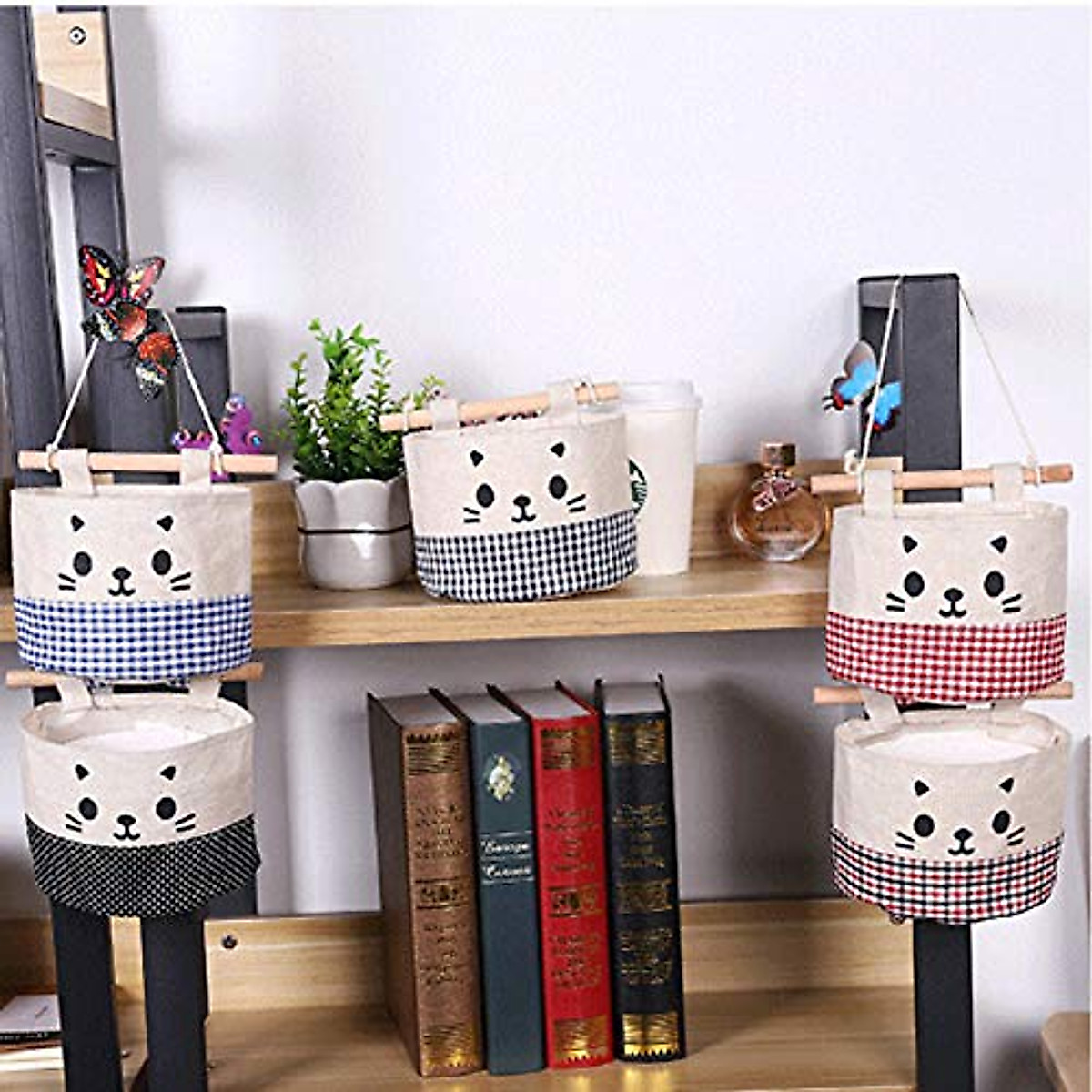 RainbowBaby Over The Door Storage Bags Closet Organizer, Wall-Mounted Hanging Cotton Linen Storage Basket Holder Decor Bin Bag (2 Pack)