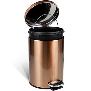 FozsKeylf Soft Close Trash Can, 8 Liter / 2.1 Gallon Step Trash Can with Lid, Hands-Free Kitchen/Bathroom Stainless Steel Garbage Can with Removable Liner Bucket and Handle, Golden