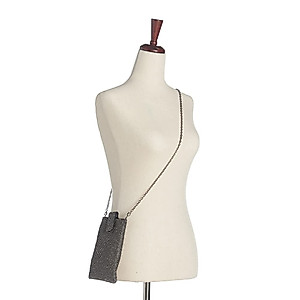 Olivia Miller Women’s Fashion Cami Black Gunmetal Rhinestone Mesh Iridescent Cell Phone Crossbody Mini Bag, Everyday Casual Evening Purse Handbag