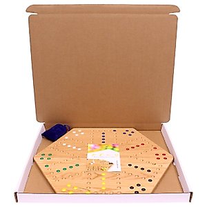 AmishToyBox.com Wahoo Wooden Marble Game Board Set - Large 24" Wide - Solid Oak Wood - Double-Sided - with Large 22mm Marbles and Dice Included