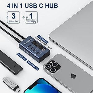 Minisopuru Powered USB C Hub, USB C Splitter 4 Ports with 10Gbps Data & 20W Charging,USB C to USB C Hub Multiport Adapter for MacBook Pro/Air, iMac, iPad, Phone, Surface,Dell, etc.(Not Support Video)
