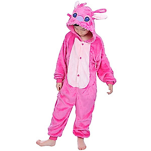 LeaveLive Kids Animal Onesies Halloween Cosplay Costume Pajamas(125#(55-59 inch), kidpinkY)