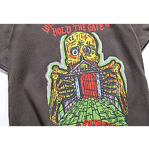 PLOZMCTA Kanye Shirt Men's and Women's Hip Hop Street Skull Print Cotton Short Sleeve Large Dark Grey