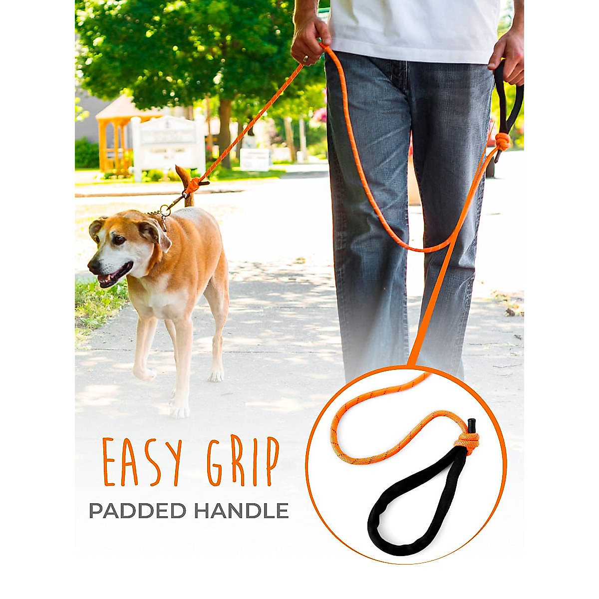 Mighty Paw Rope Dog Leash - Durable Climbing Lead - Reflective Stitching - Comfort Handle - Suitable for All Pet Sizes - Heavy Duty Dog Leash with Carabiner - Long Dog Leash - (6 Feet, Orange)