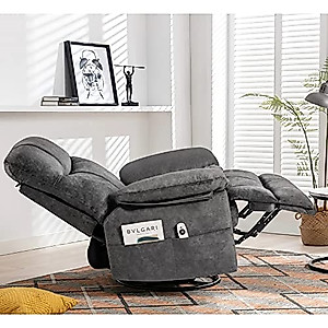 HOMYEDAMIC Heated Rocker Recliner Chair with Massage for Adults Elderly, Oversized Wide Lazyboy 360°Swivel Adjustable Ergonomic Lounge Fabric Theater Sofa for Home Living Room Bedroom(Grey)