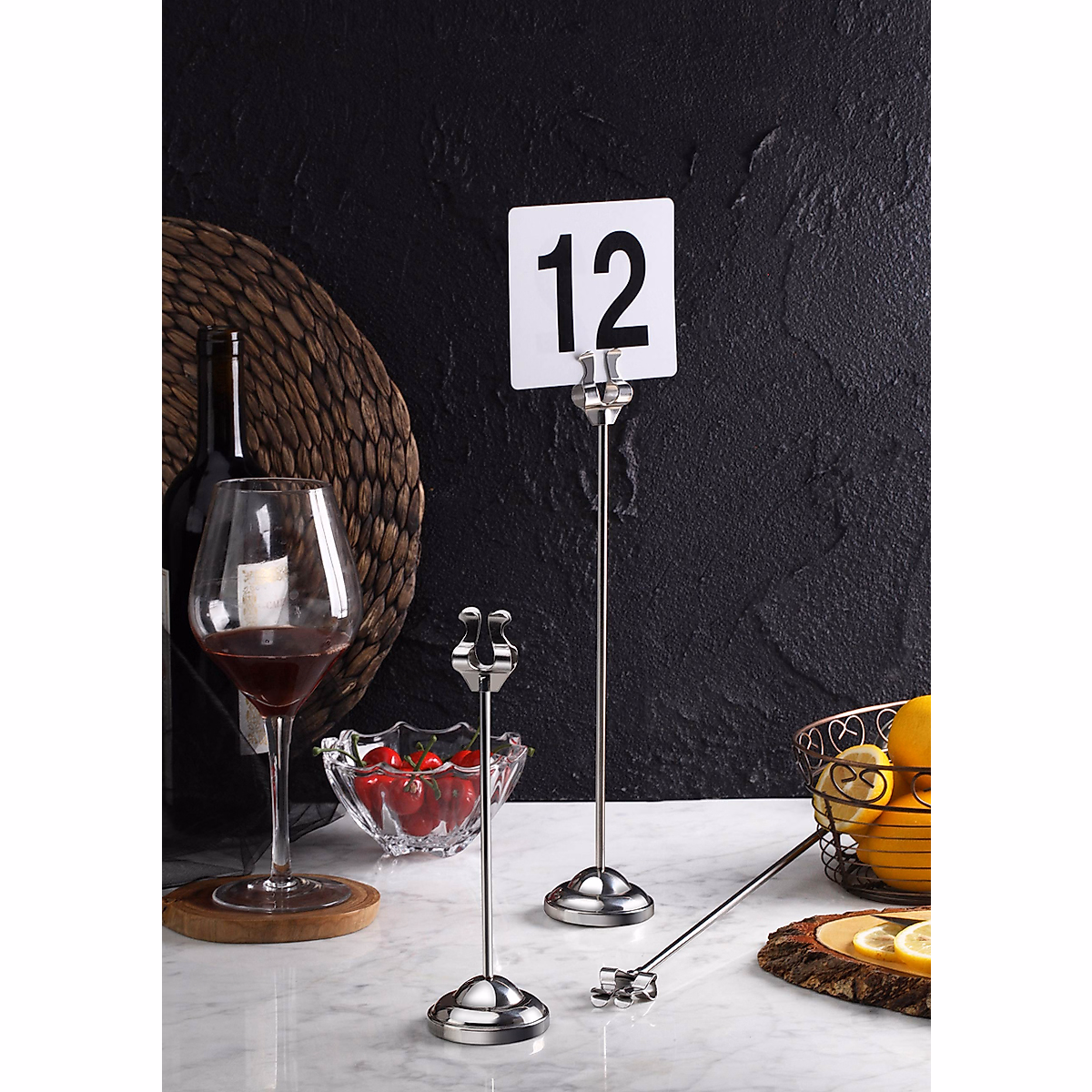New Star Foodservice 27792 Stainless Steel Table Number Holder/Heavy Casting Base, Set of 6, 12-Inch