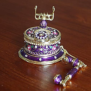 Hophen Telephone Trinket Box Hand-Painted Crystal Decorative Hinged Jewelry Ring Holder Storage Box Collectible (Purple)