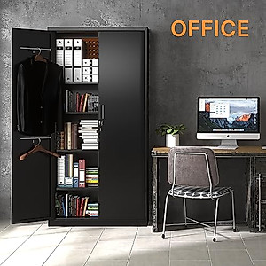 Metal Storage Cabinet - 72-Inch Black Lockable Garage Cabinet with Doors