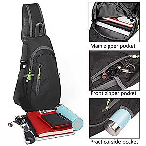 TITECOUGO Small Sling Bag Lightweight Crossbody Bag for Women Men Hiking Backpack Travel Shoulder Bag Chest Daypack for Gym Work Outdoor Sports Black