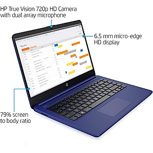 HP Newest Stream 14inch HD Display, Intel Celeron N4020 Dual-Core Processor, 4GB DDR4 Memory, 128GB Storage (64GB eMMC+64GB Card), WiFi,Webcam,Bluetooth, Windows 11 S, Indigo Blue