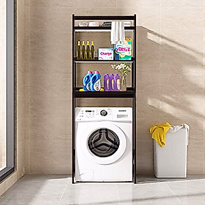 Tangkula Bathroom Space Saver, Over The Toilet Storage Rack, Free Standing 3-Shelf Bathroom Organizer, Multifunctional Bathroom Toilet Rack (Brown)