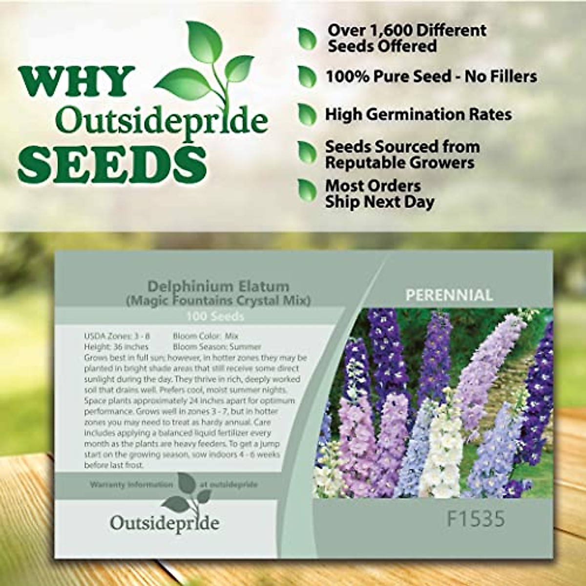 Outsidepride Delphinium Magic Fountains Crystals Garden Cut Flowers for Vases, Bouquets, Arrangements - 100 Seeds