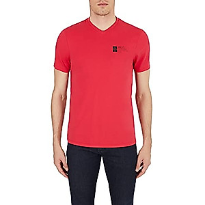 Armani Exchange Men's V Neck Small Box Logo Tee, Red, Large
