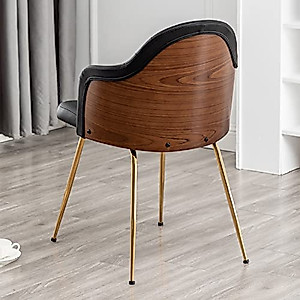 WUPOTO Dining Chairs Set of 2, Modern Upholstered Kitchen & Dining Room Chairs with Golden Metal Legs, Faux Leather Upholstery, Curved Back (Black1)