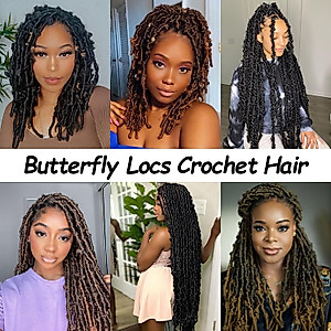 7 Packs Butterfly Faux Locs Crochet Hair 12 Inch Pre-looped Distressed Locs Soft Locs Crochet Hair For Black Women Crochet Braids Hair (12Inch 7Pack, 1B#)