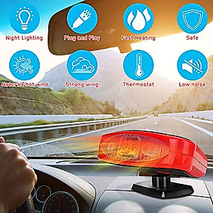 Portable Car Heater, Brynnl 12V/150W Auto Car Heater That Plugs Into Cigarette Lighter, Fast Heating 2 in 1 Electric Car Defroster Defogger/Cooling Fan 360-degree Rotation with Lighting Function