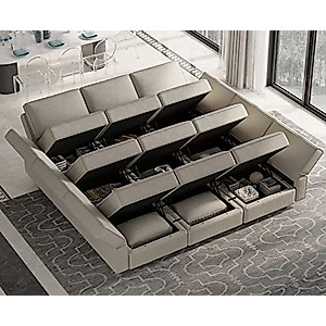 Belffin Modular Sectional Sofa with Ottomans Velvet Reversible Sofa with Chaise Sleeper Sofa Bed with Storage Seat Grey…