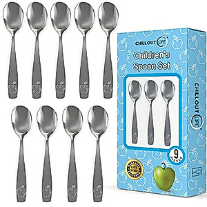 9 Piece Stainless Steel Kids Spoons - Child and Toddler Safe Flatware - Kids Utensil Set - Metal Kids Cutlery Set, Dinner Spoon Set, Small Spoons for Dessert - Includes a Total of 9 Small Kids Spoons