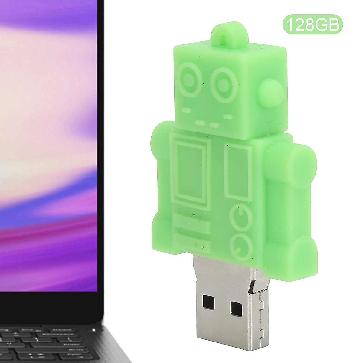 GOWENIC Novelty USB Flash Drive Cute Cartoon Green Robot USB Disk Portable Thumb Drive Memory Stick for Data Storage Transmission Sharing, Great Friends or Family (128GB)