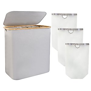 Guofa Hampers for Laundry, 158L Large Laundry Hamper 3 Section Foldable Dirty Clothes Hampers, Laundry Basket Organizer for Bedroom, Laundry Room, Toys Storage, Beige
