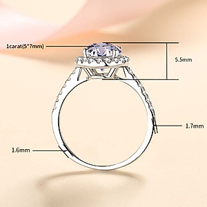 1Ct Moissanite Engagement Ring, Sterling Silver in 18K White Gold Plated D Color VVS Clarity Oval Crushed Ice Cut with Side Stones Engagement Rings for Women Wedding Party Promise Ring Ring Size 9