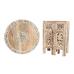 Solid Wood Hand Carved Accent Table, Side Table, entryway Table, Wooden end Table, Bedside Table, Octagonal Wooden Table - 18 Inch Round Top x 18 Inch High - White Wash